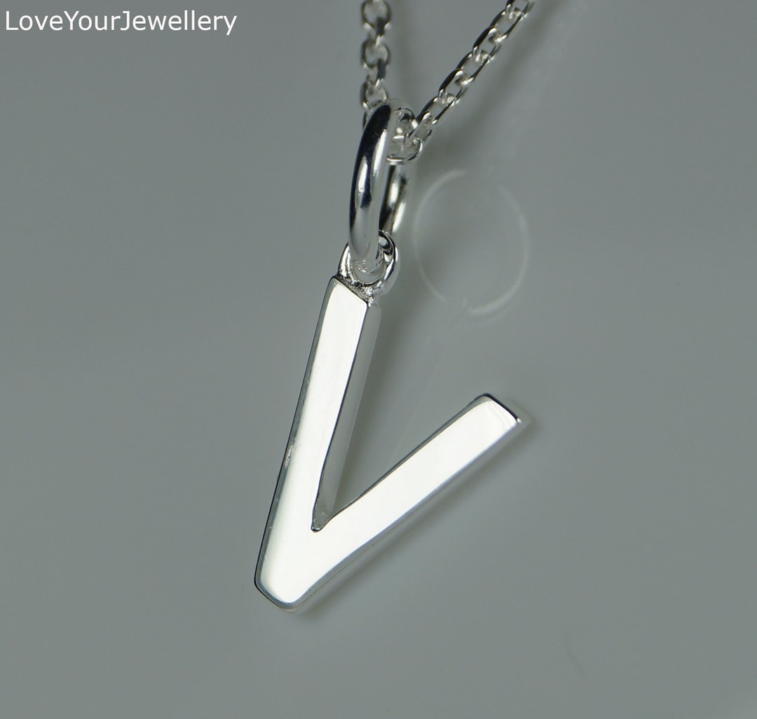 Initial V Sterling Silver Pendant Necklace, Silver Initial V, Silver ...