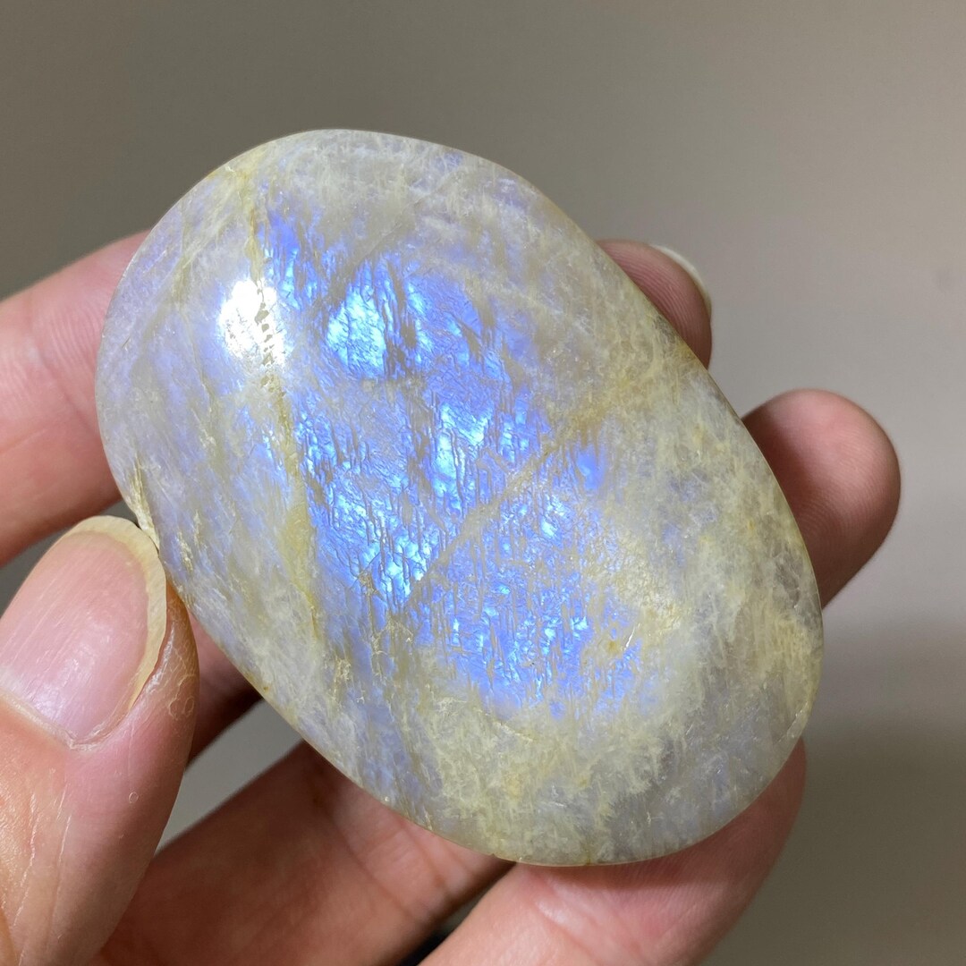 Flashy Blue Moonstone Palm Stone: Healing Crystal Gift - Etsy