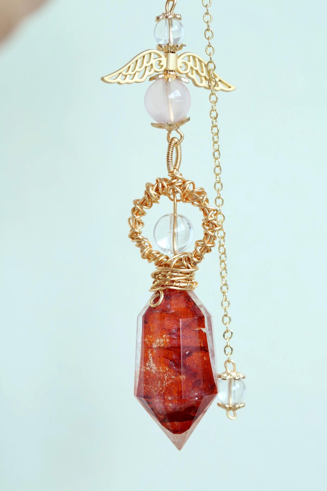 Fire Quartz Pendulum: Handmade Copper Crystal Healing Pendant - Etsy