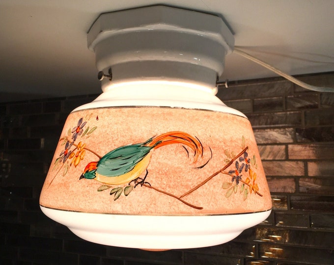 Beautiful Tropical Bird Ceiling Light With Porcelain Fixture, Tropical ...