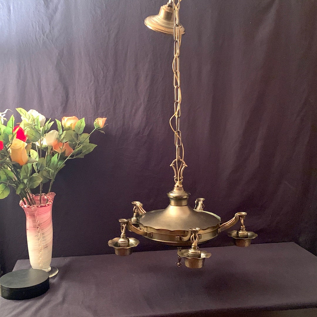 Antique Victorian 5 Light Bare Bulb C1920 pan Light , Pendant Light ...