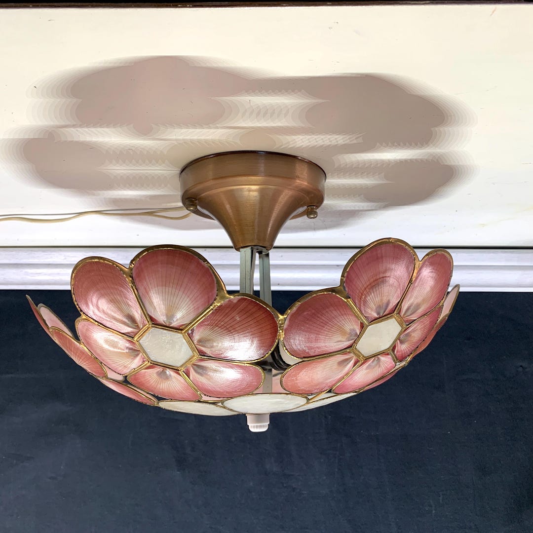 Vintage Capiz Shell Ceiling Light With Pink Shells, Window Pane Oyster ...