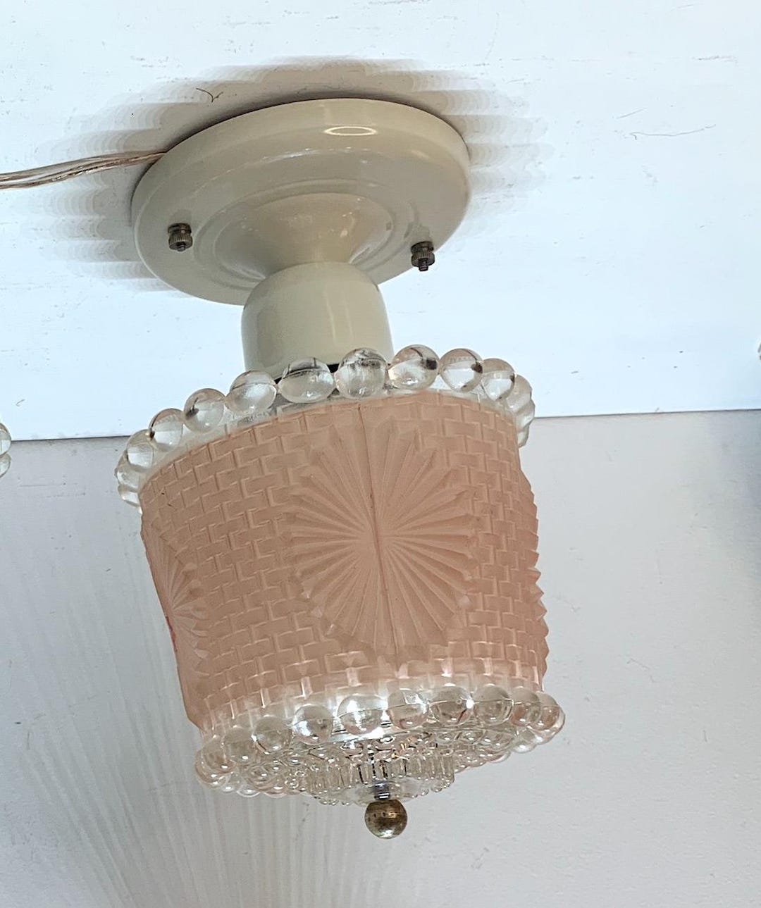 Pink Ceiling Light With Original Center Post Fixture, Nursery Light ...