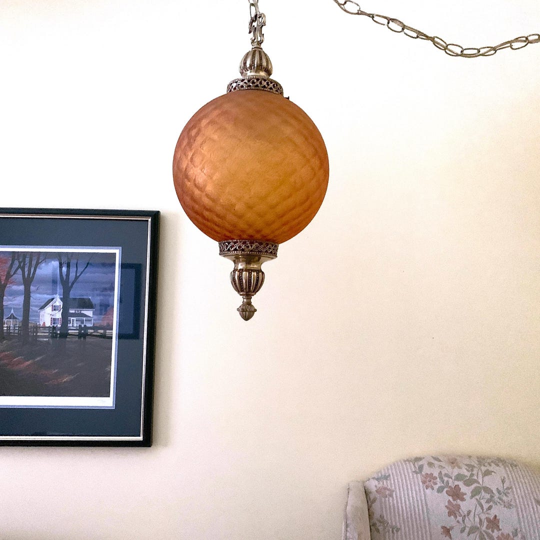 Vintage Amber Quilted Globe Swag Light, Hollywood Regency, USA - Etsy