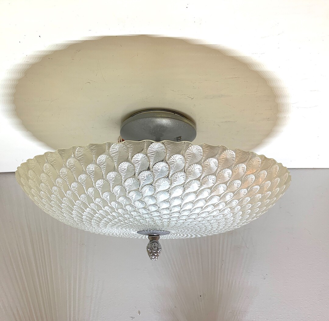 Round Bent Glass Concave Ceiling Light, Pearlized Oyster Colour Shade ...