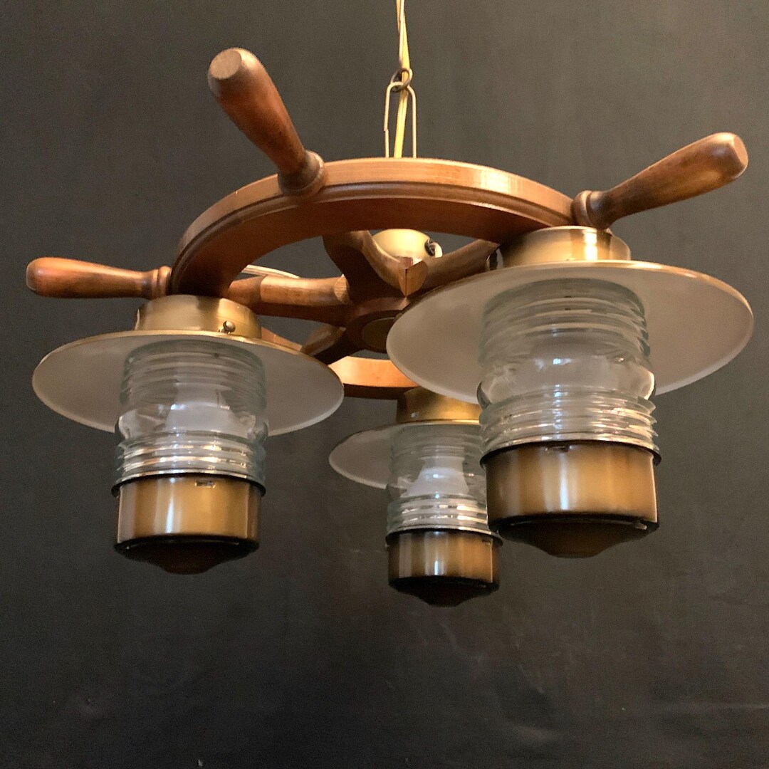 Ship's Wheel Chandelier Light, Nautical Theme Light, Maple Wood ...