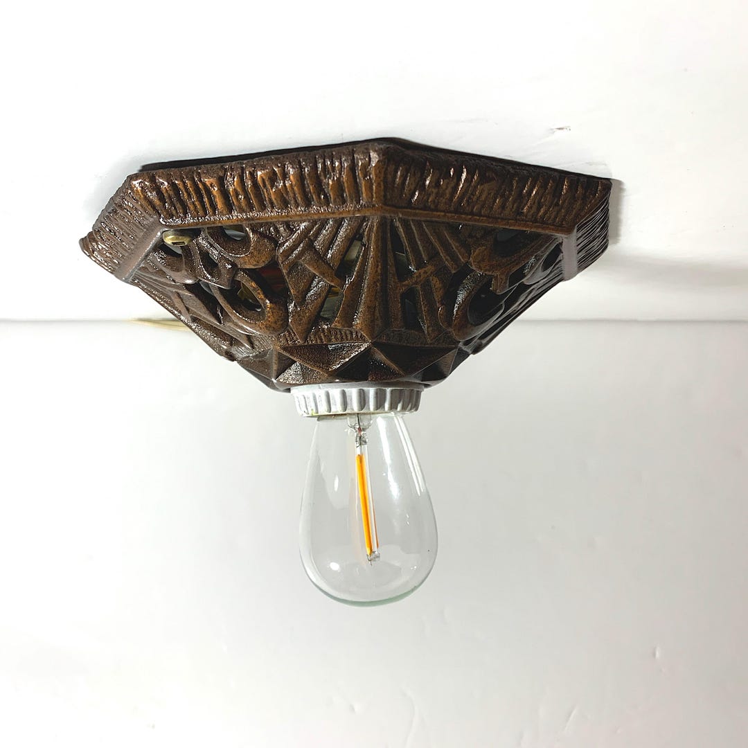 Antique Art Deco Ceiling Light, Cast Iron, Farmhouse Light, Flush Mount ...