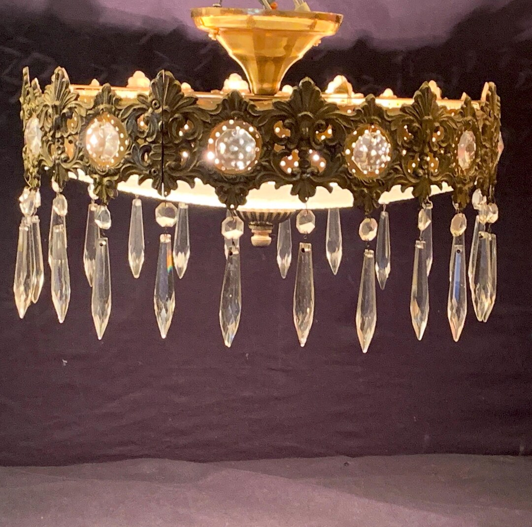 Virden Chandelier,antique Ceiling Light, C1920, Brass and Prism Light ...