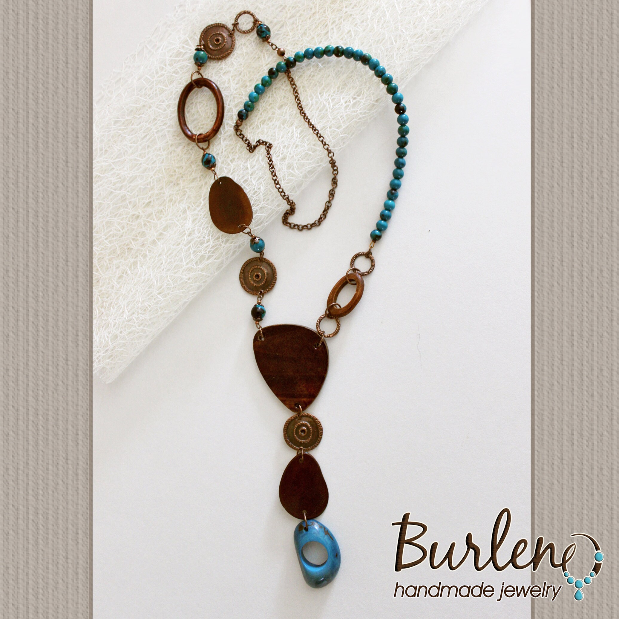 Asymmetrical Long Exotic Necklace With Tagua and Chrysocolla in ...