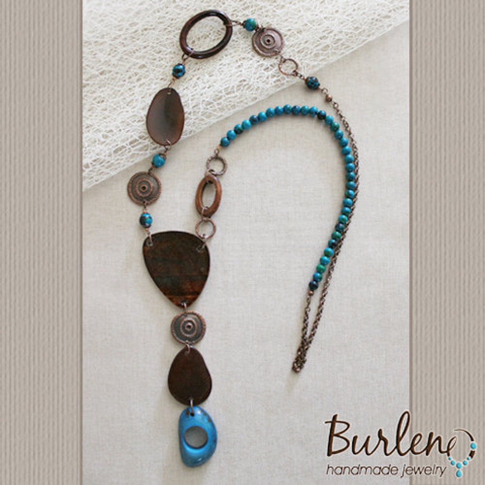 Asymmetrical Long Exotic Necklace With Tagua and Chrysocolla in ...