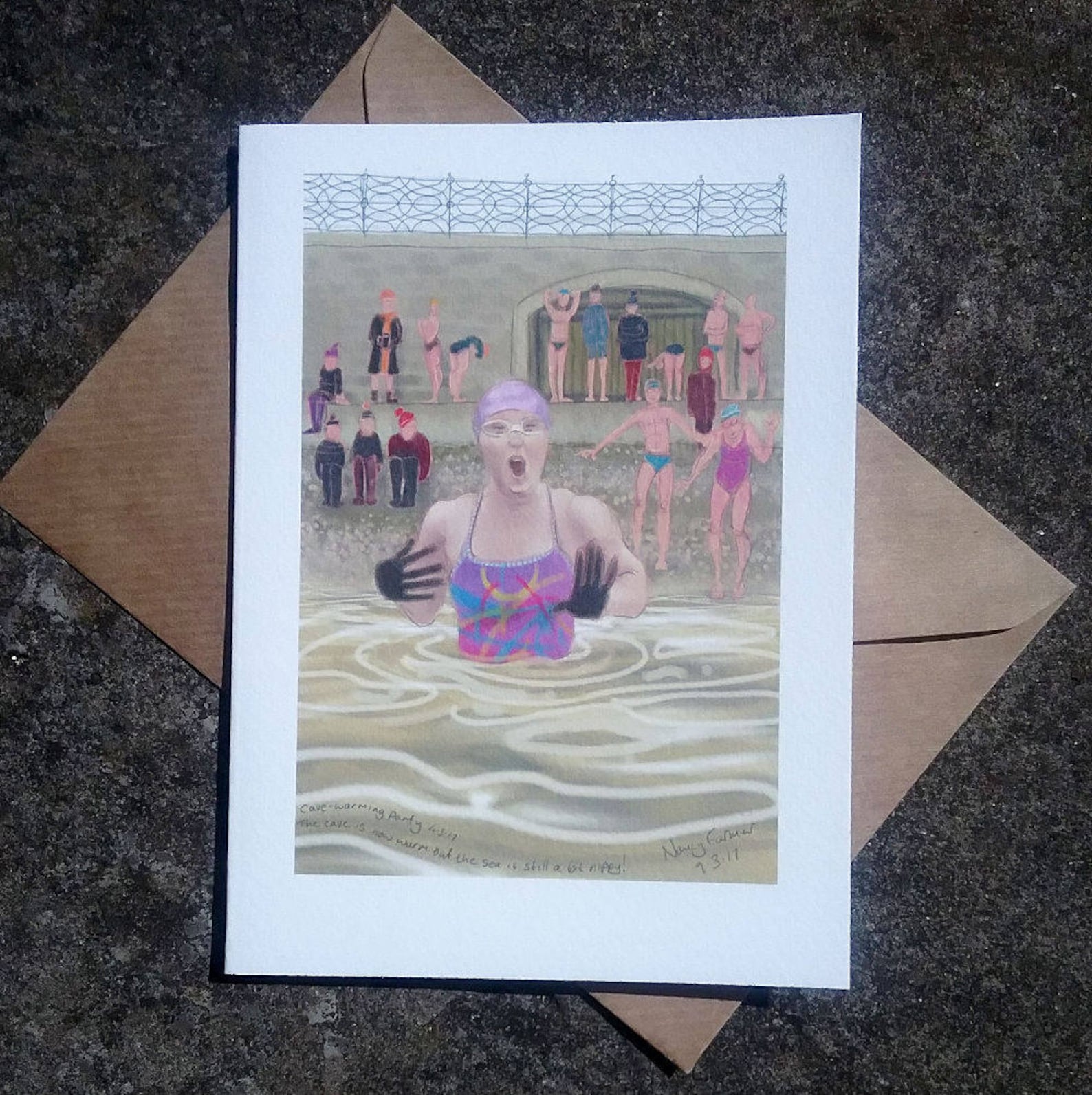 Swimmer's Greetings Card: 'cave-warming Party at Clevedon Sea Front ...