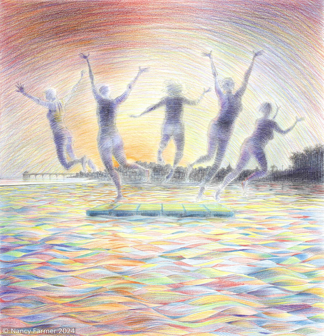 Swimmer Print - 'solstice Skinny Dip' - by Nancy Farmer. Small Gift or ...