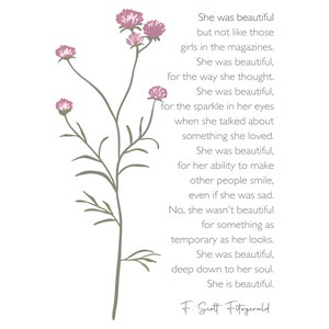 F. Scott Fitzgerald Wall Art, She Was Beautiful, Inspirational Wall ...
