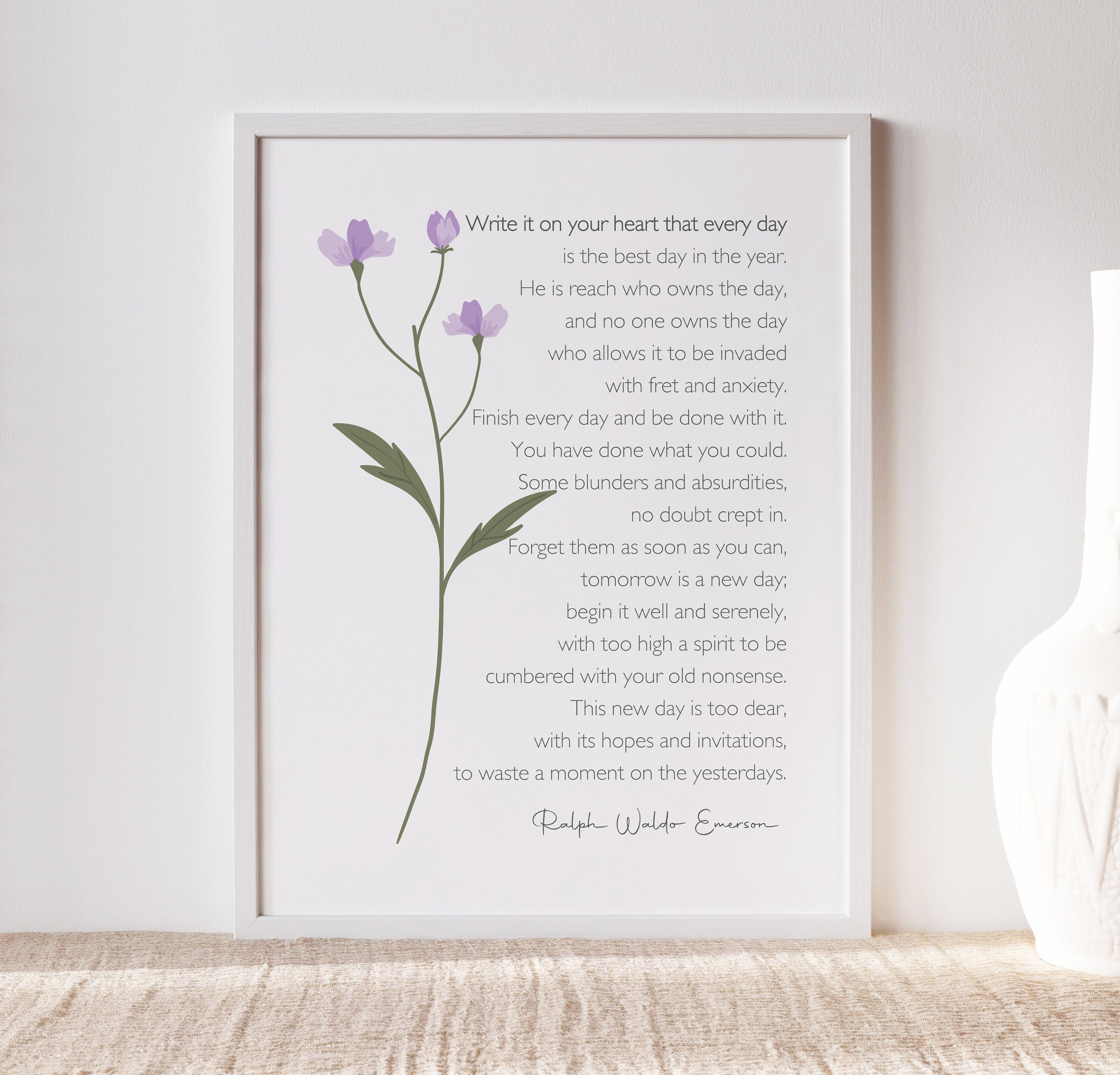 Ralph Waldo Emerson Poem, Write It on Your Heart, Inspirational Wall ...