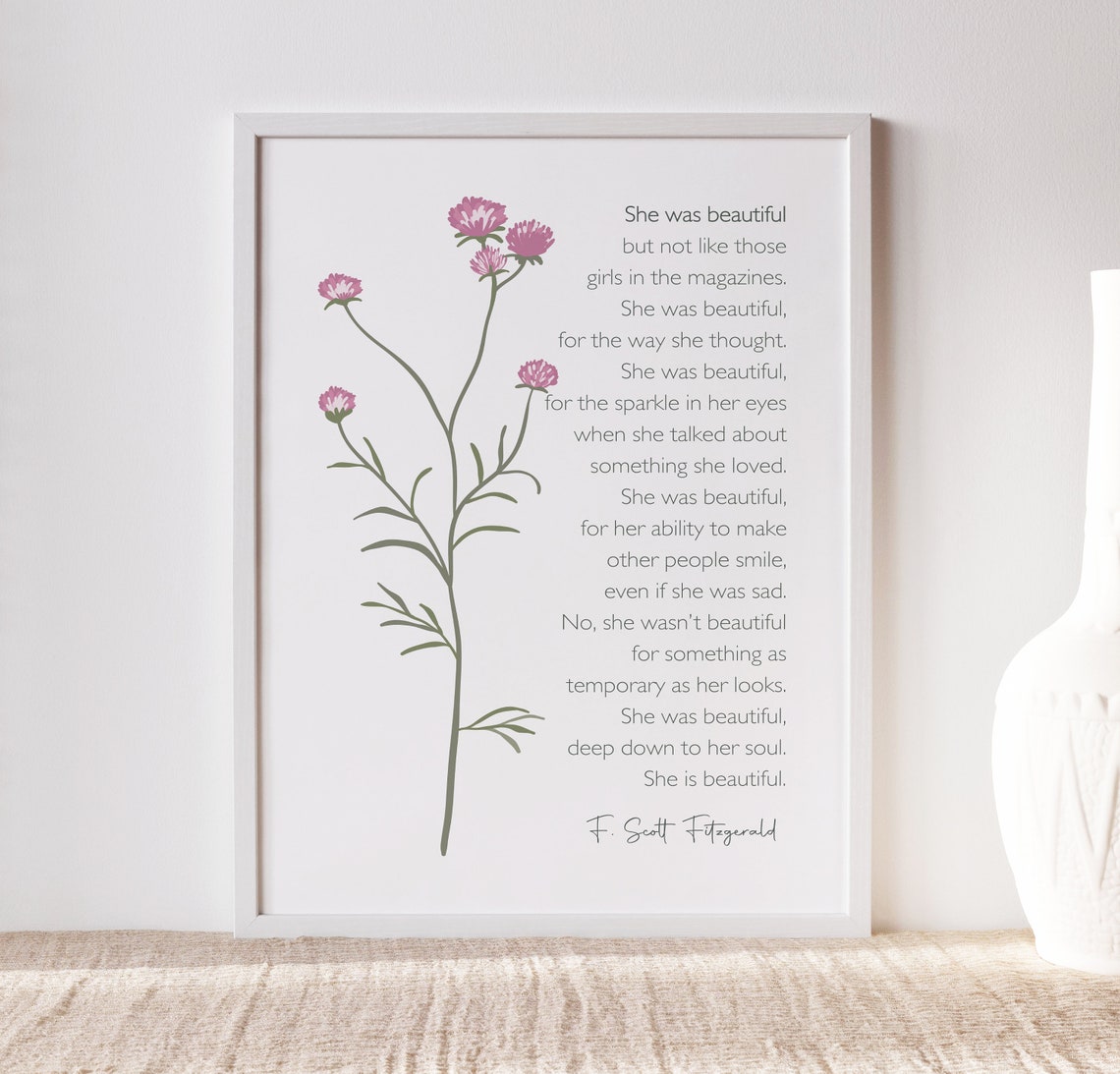 F. Scott Fitzgerald Wall Art, She Was Beautiful, Inspirational Wall ...