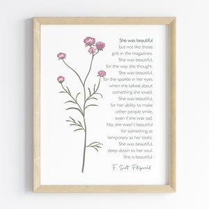 F. Scott Fitzgerald Wall Art, She Was Beautiful, Inspirational Wall ...