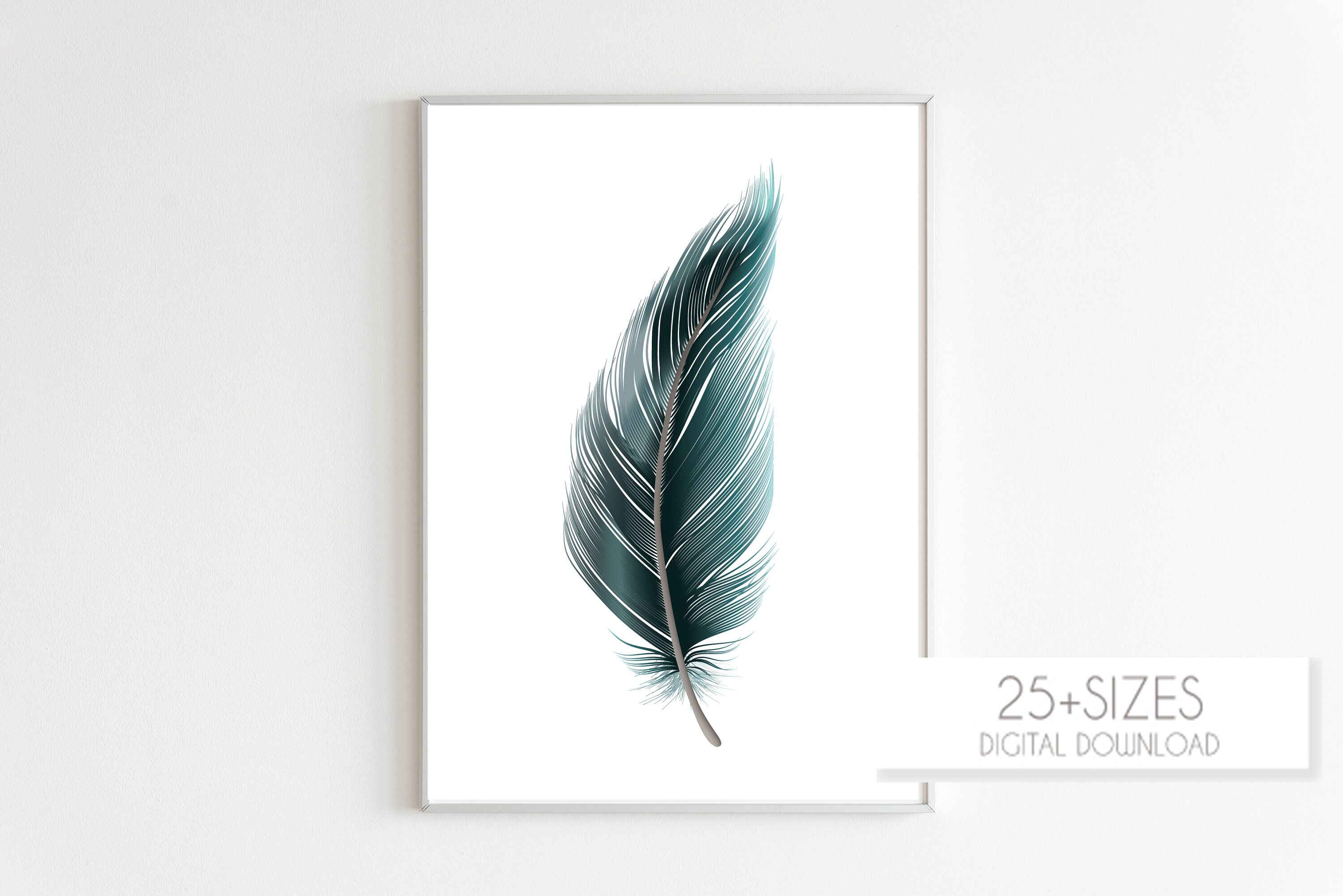 Teal Feather Printable Poster, Minimalist Feather Wall Art, Home Office ...