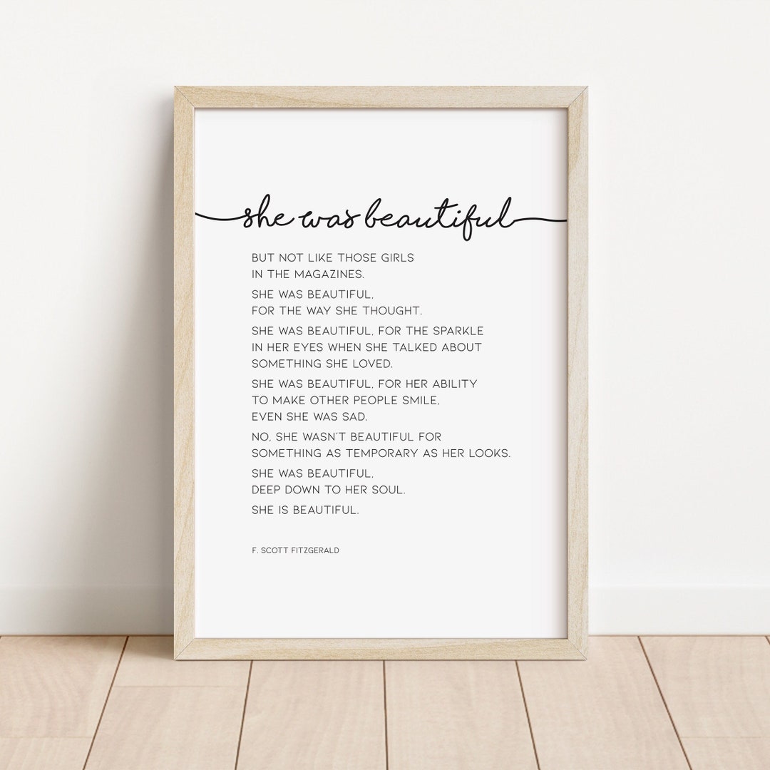 Printable Poster With F. Scott Fitzgerald Quote, She Was Beautiful ...