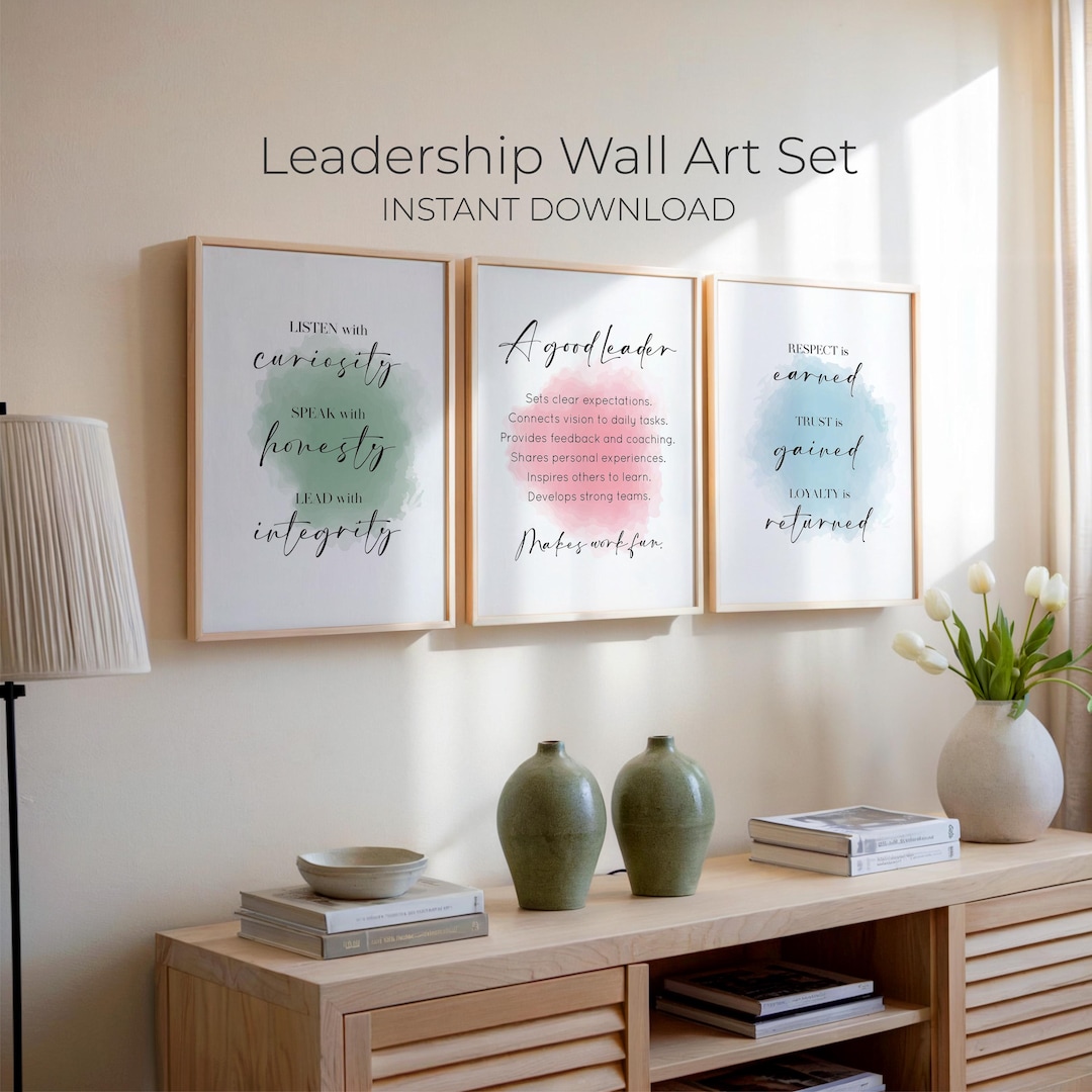 Leadership Wall Art Set of 3, Startup Office Decor, Good Leader Quotes ...