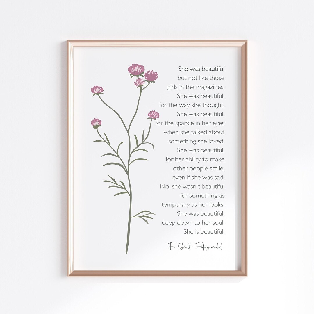 F. Scott Fitzgerald Wall Art, She Was Beautiful, Inspirational Wall ...