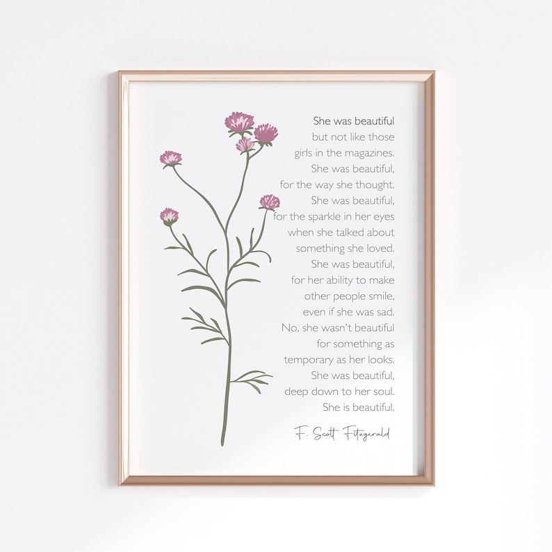 F. Scott Fitzgerald Wall Art, She Was Beautiful, Inspirational Wall ...