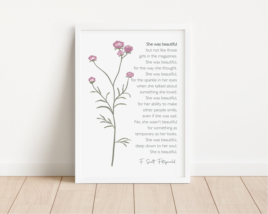 F. Scott Fitzgerald Wall Art, She Was Beautiful, Inspirational Wall ...