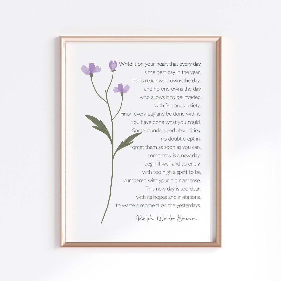 Ralph Waldo Emerson Poem, Write It on Your Heart, Inspirational Wall ...