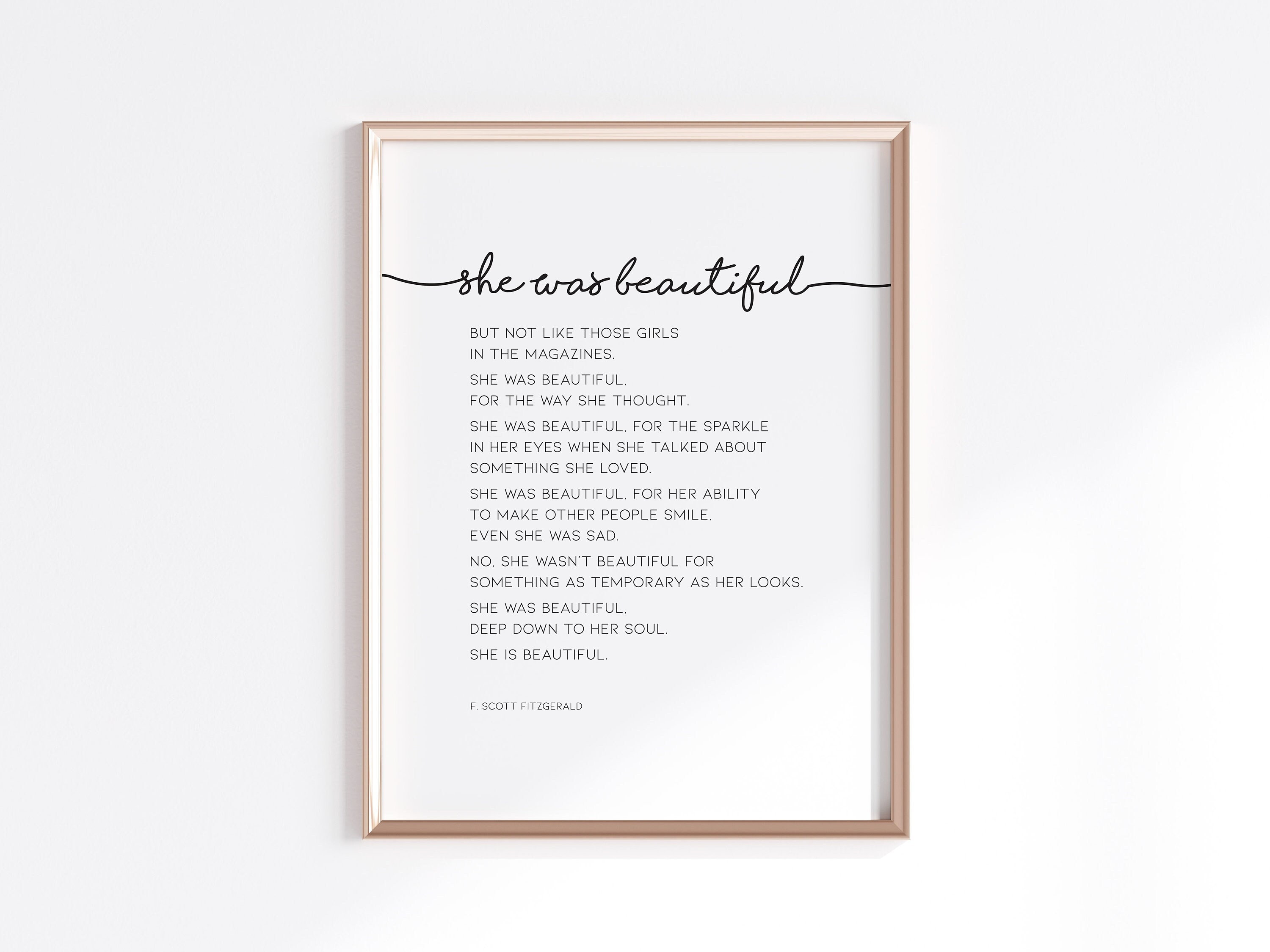 Printable Poster With F. Scott Fitzgerald Quote, She Was Beautiful ...