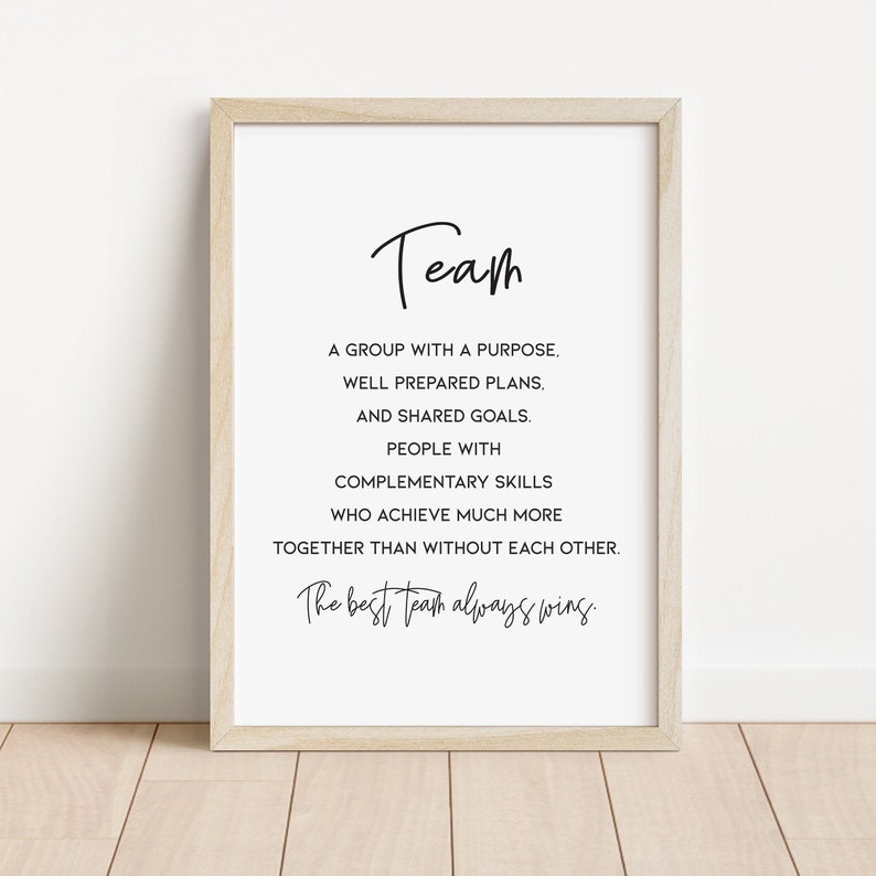 Team Definition Digital Download Print, Team Quote Office Wall Art ...