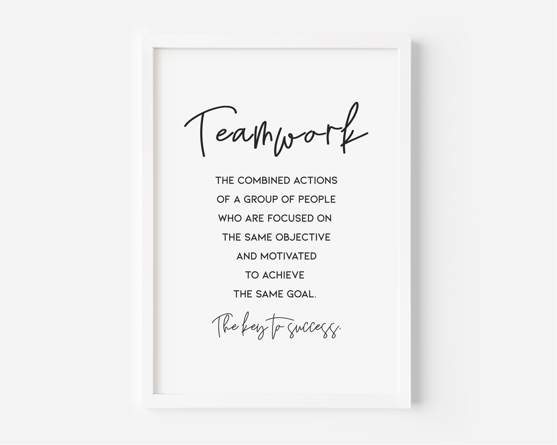 Teamwork Definition Print, Teamwork Quote Office Wall Art, Motivational ...
