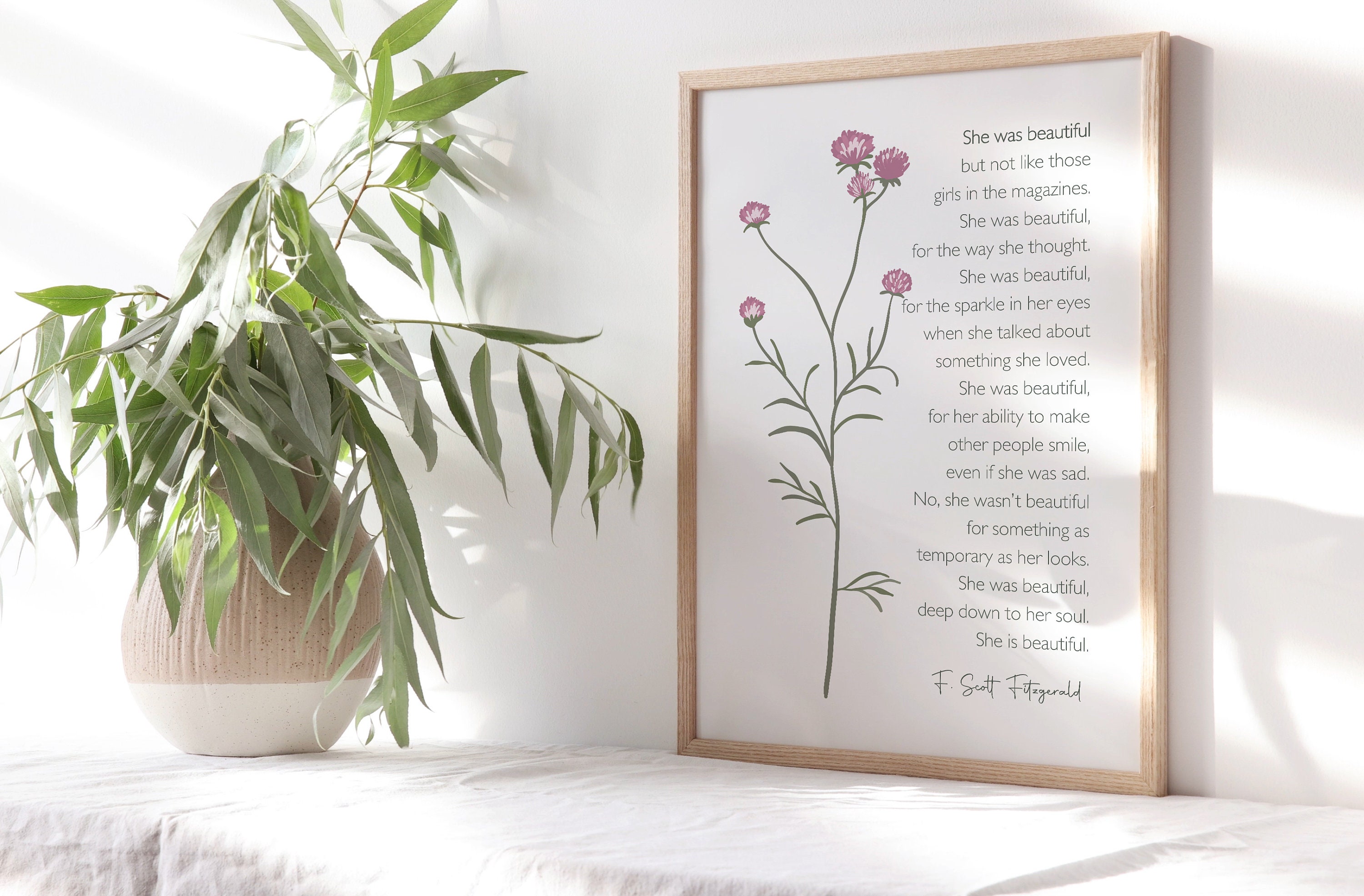 F. Scott Fitzgerald Wall Art, She Was Beautiful, Inspirational Wall ...