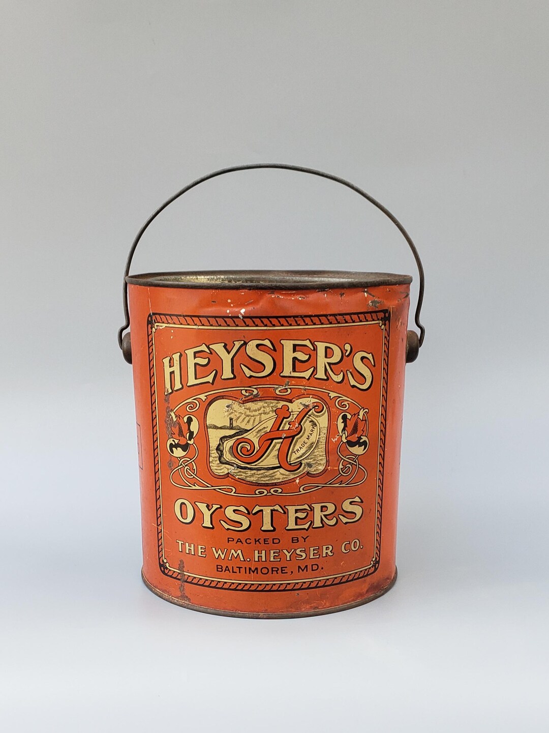 Oyster Can Heyser Brand Advertising Antique Tin Bail Handle From ...
