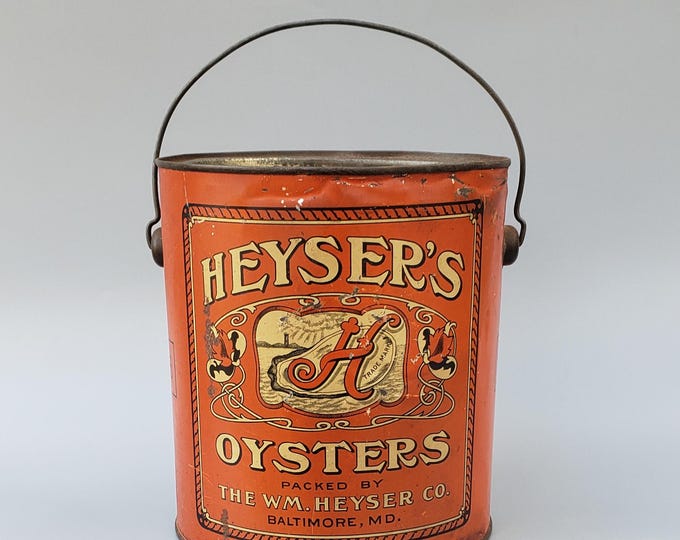 Oyster Can Heyser Brand Advertising Antique Tin Bail Handle From ...