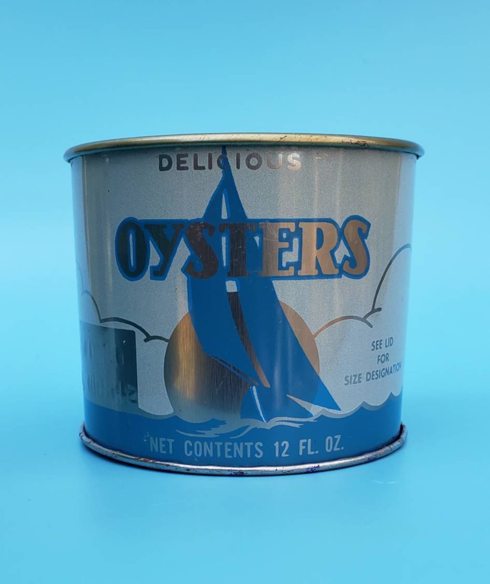 Oyster Can Ray Jones Seafood 12 Ounce Advertising Tin Wittman Maryland ...