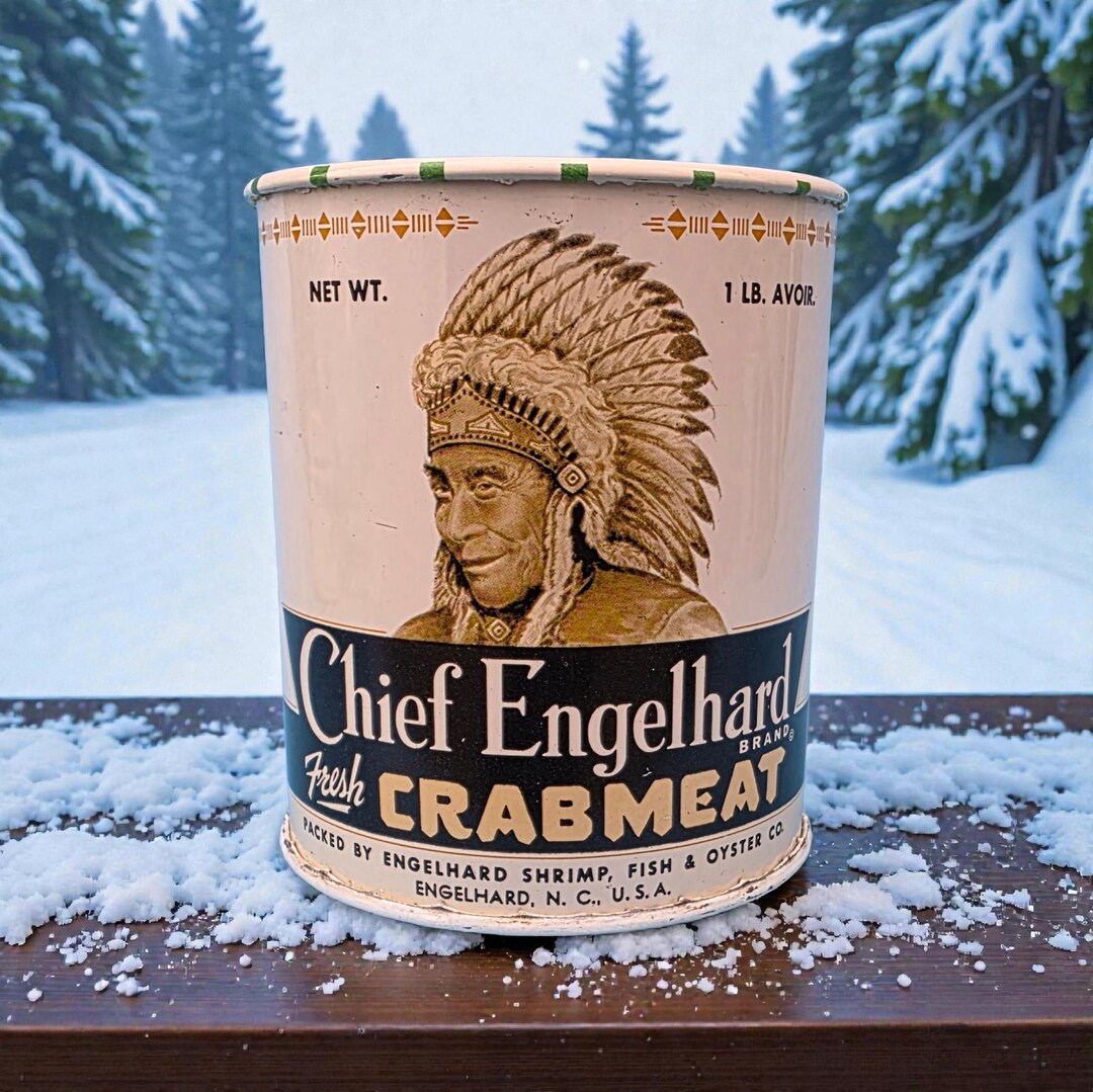 Vintage Chief Engelhard Crab Meat Tin: Native American Graphics, NC ...