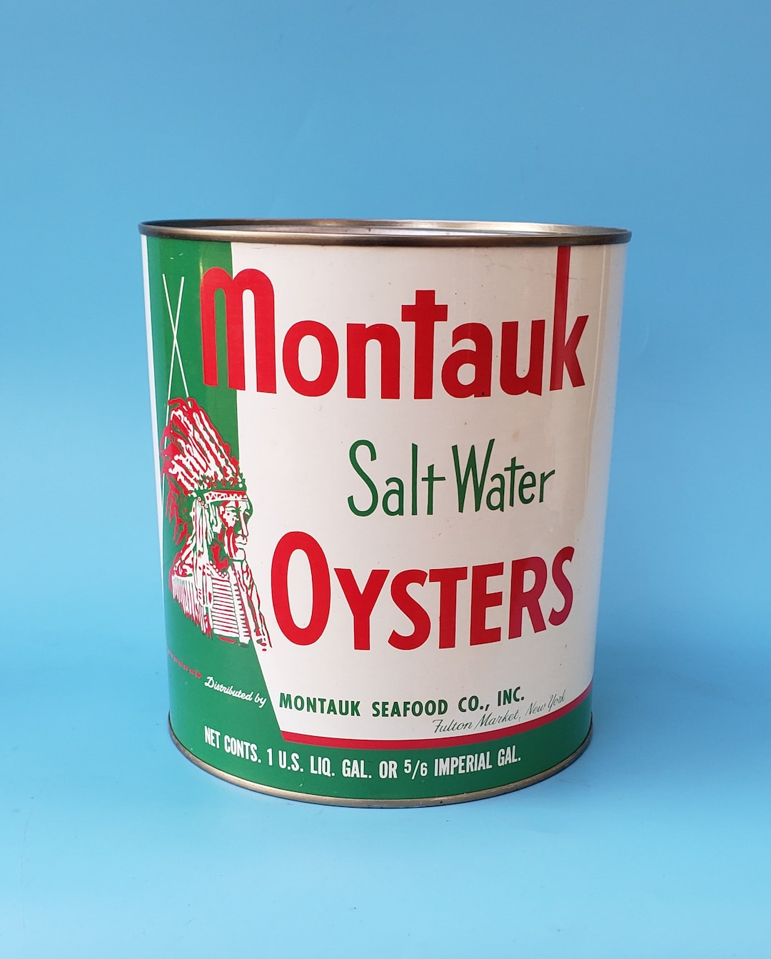 Vintage Montauk One Gallon Salt Water Oyster Tin Can From Fulton Market ...
