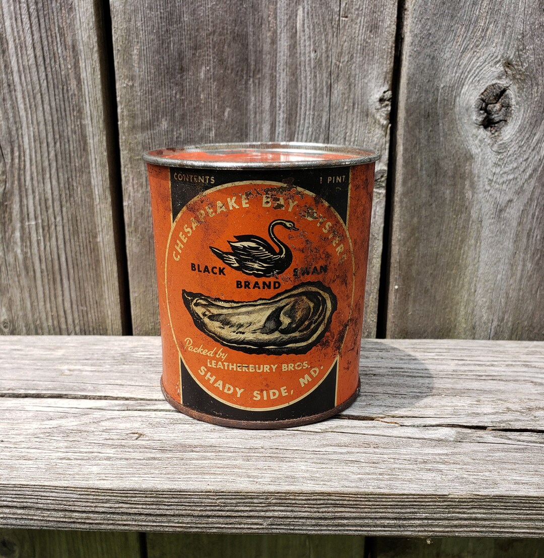 Oyster Tin Pint Advertising Can Black Swan Brand Shady Side Maryland - Etsy