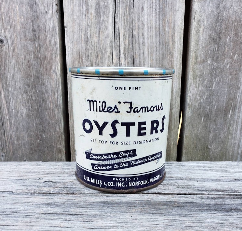 Vintage Oyster Tin Miles Famous Oysters Pint Advertising Can From J. H ...