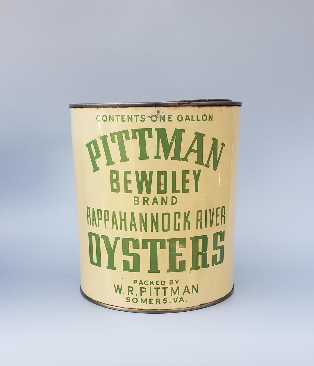 Vintage Oyster Tin Pittman Rappahannock River Advertising Can Gallon ...