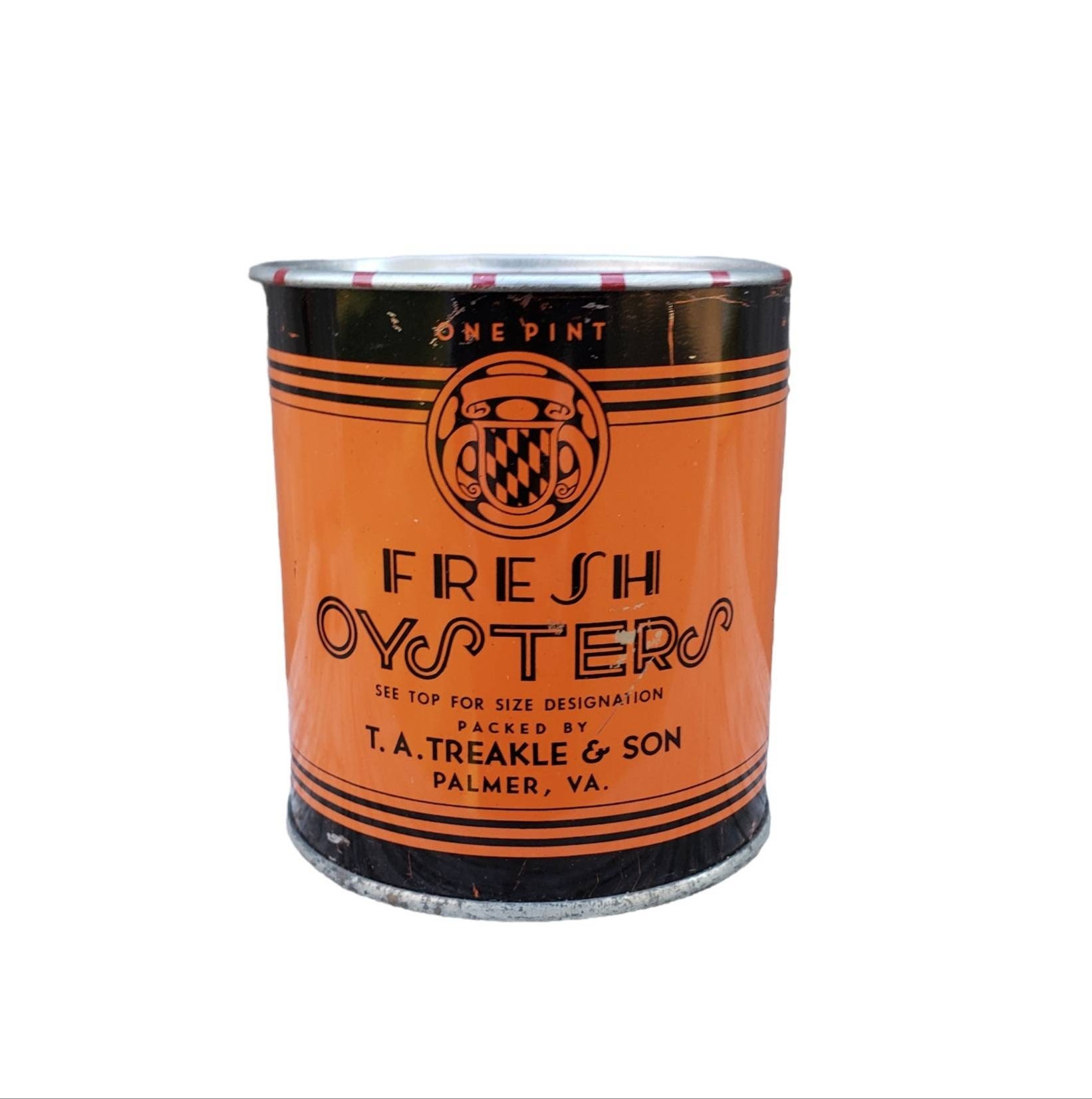 Oyster Tin Pint Size Advertising Can T. A. Treakle & Son - Etsy