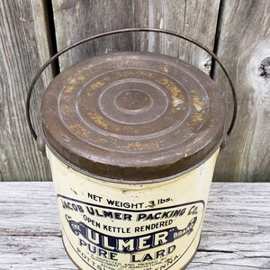 Lard Tin Pail Advertising Can Jacob Ulmer Packing Company Pure Lard ...