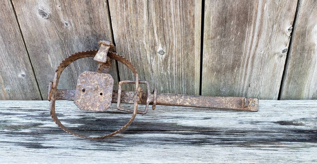 Antique Trap Early Hand Forged Steel Primitive American Made Wall ...