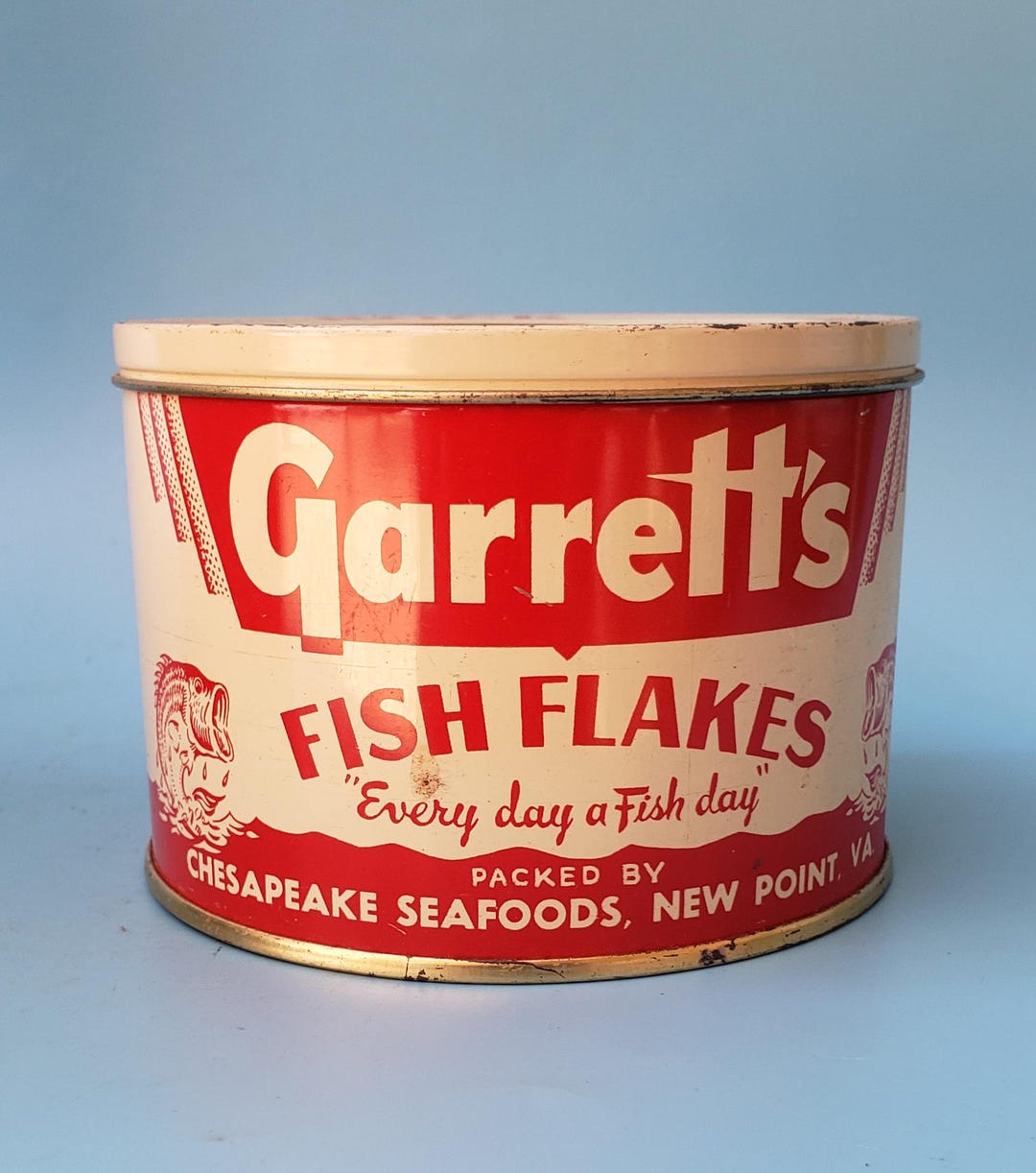 Garrett's Fish Flakes Tin Advertising Can Chesapeake Seafoods, New ...
