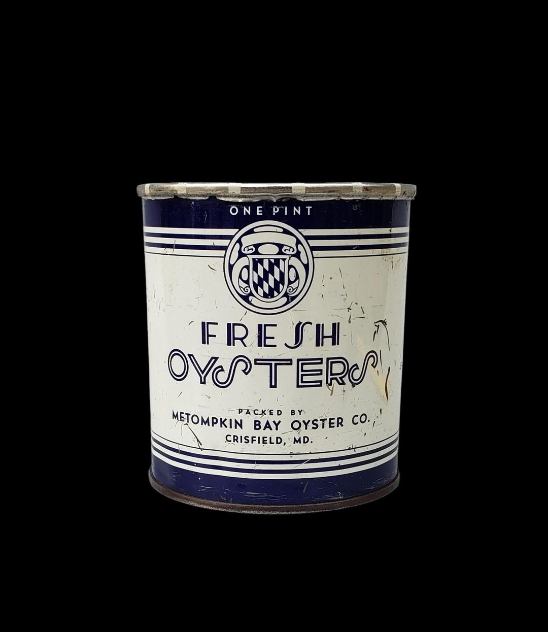 Oyster Can Pint Size Tin Advertising Metompkin Bay Oyster Co. Crisfield ...