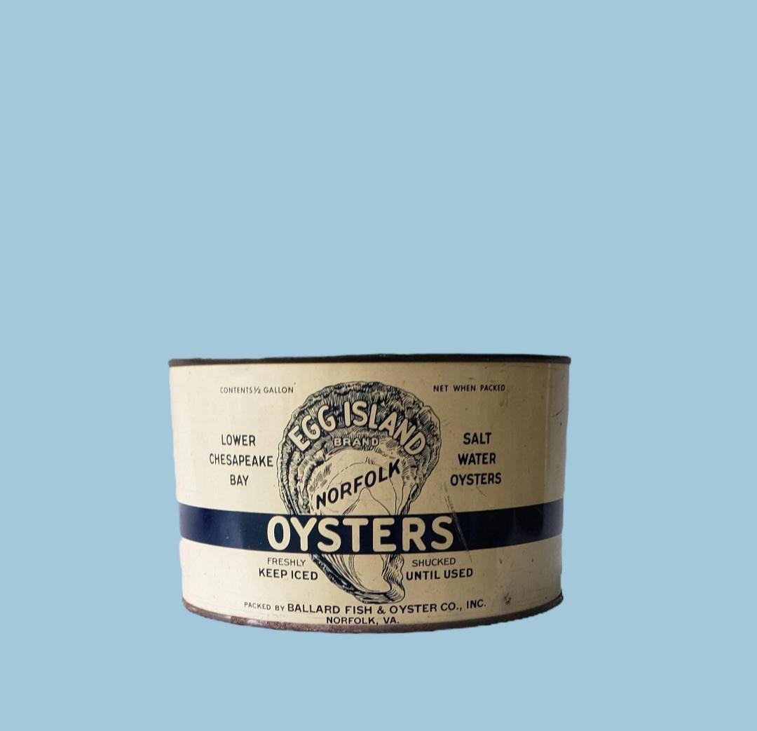 Vintage Egg Island Oyster Tin - Ballard Fish Co. Norfolk VA - Etsy