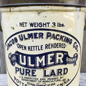 Lard Tin Pail Advertising Can Jacob Ulmer Packing Company Pure Lard ...