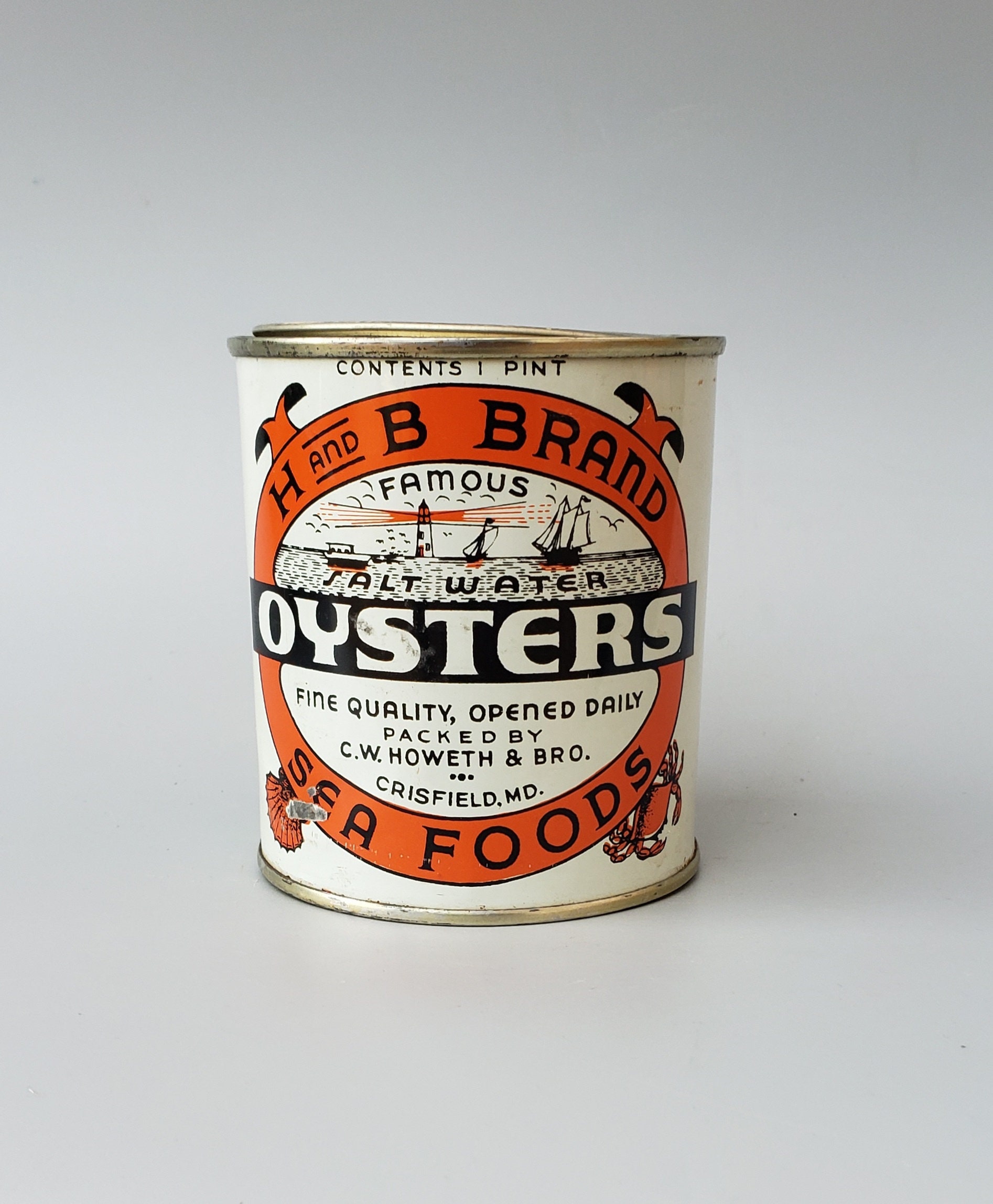 Oyster Tin H and B Brand Pint Size Advertising Can From Crisfield MD - Etsy