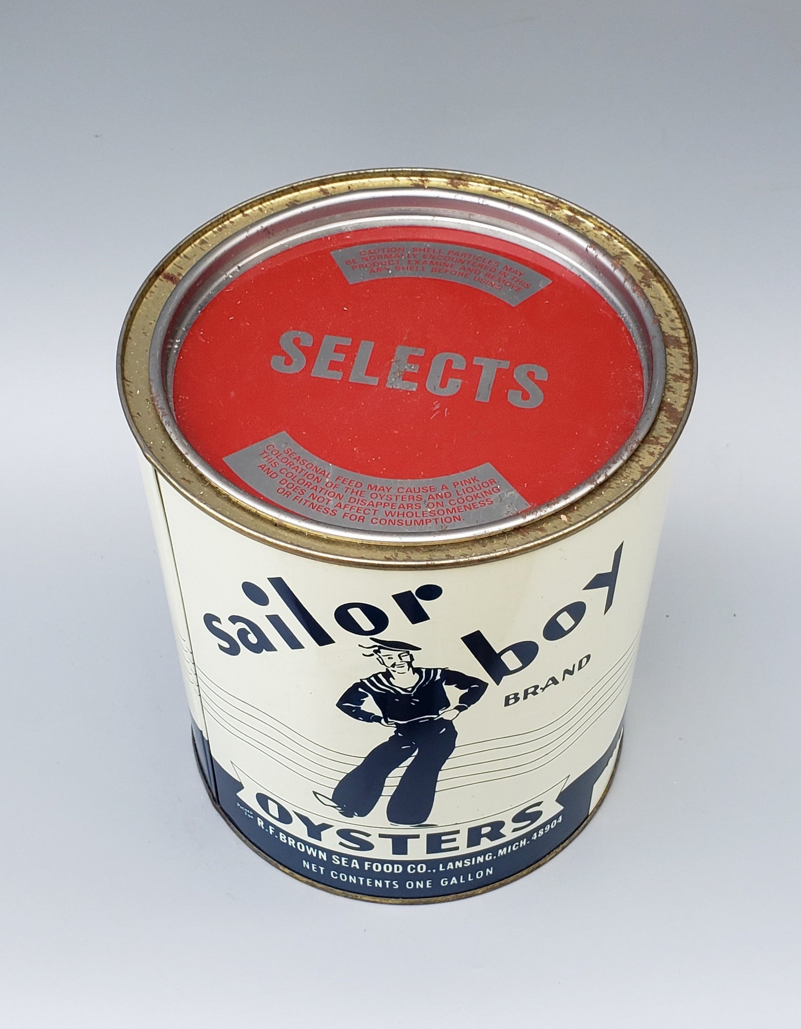 Oyster Tin Sailor Boy Brand Gallon Advertising Can Navy - Midshipman MD ...