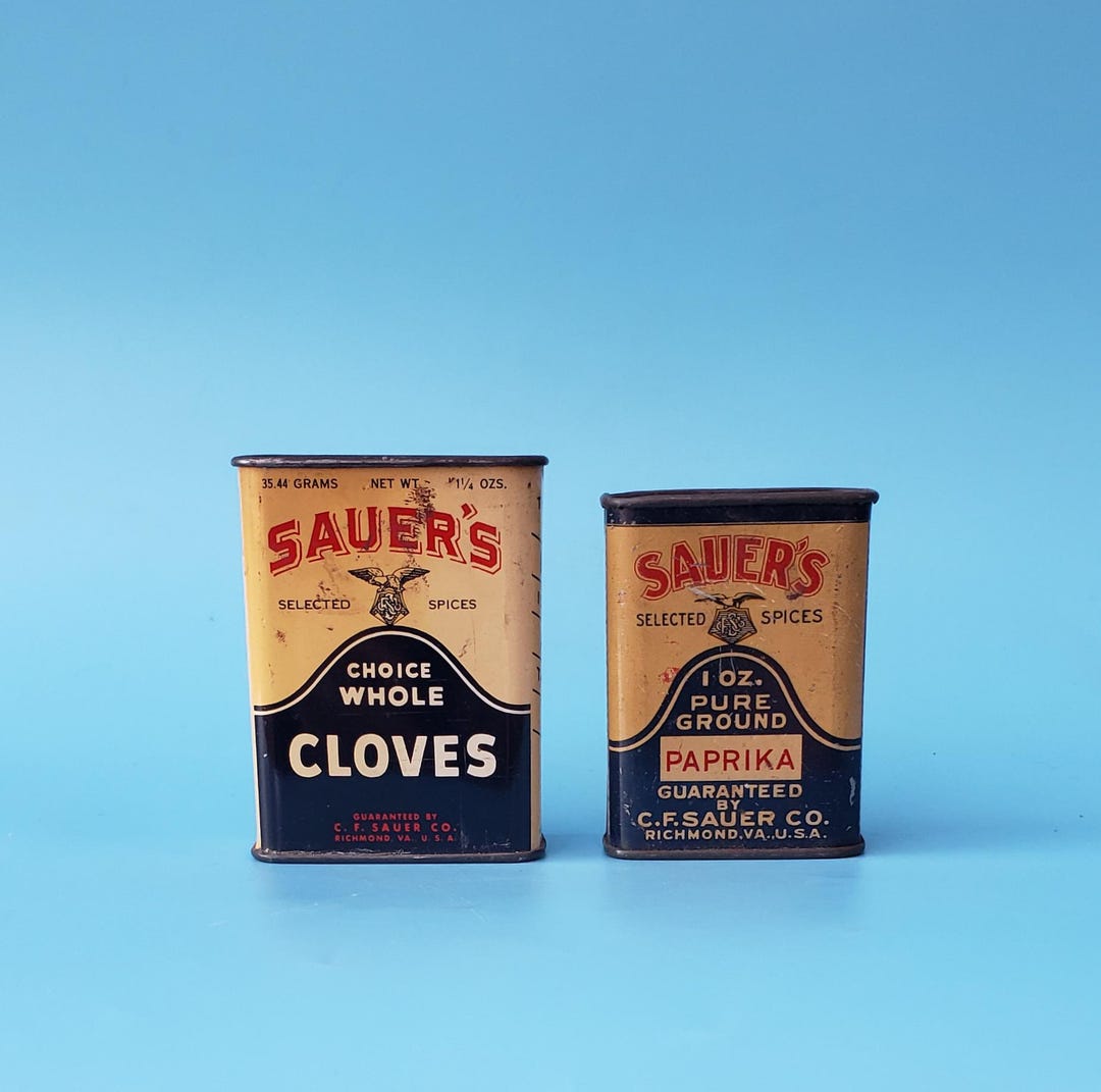Sauers Brand Spice Tin Advertising Lot of Two Cans - Richmond Virginia ...