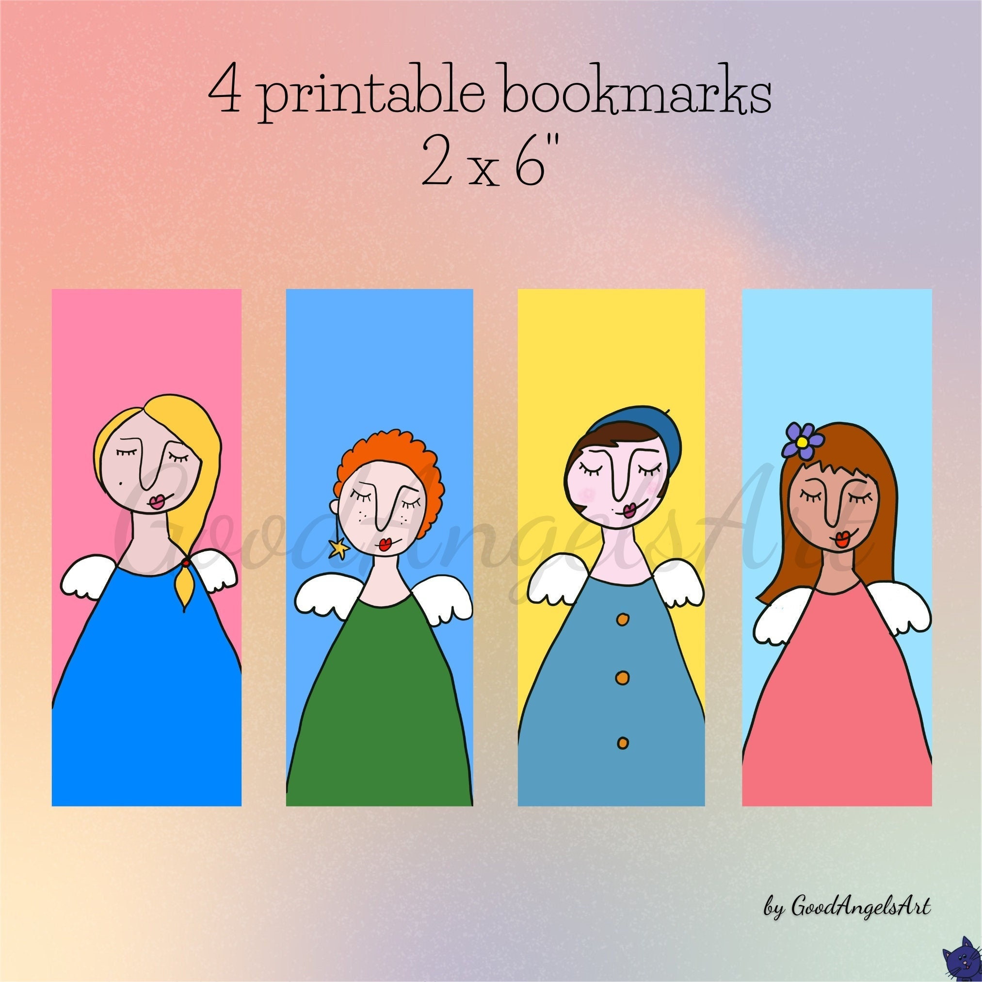 Printable Bookmarks Template With Angels PDF Printable - Etsy